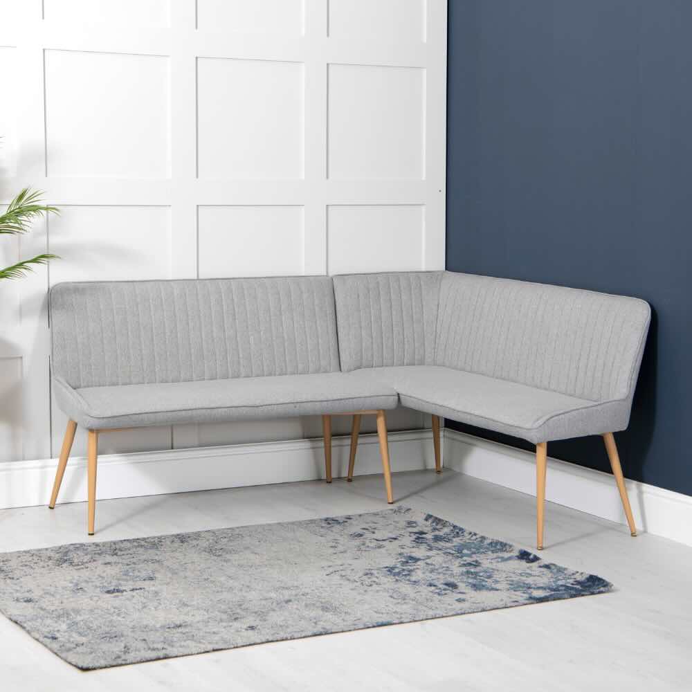 Monroe Classic Grey Fabric Corner Dining Bench With Back Clickabode