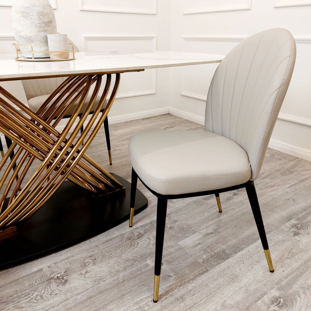 Twickenham Modern Cream Leather Dining Chairs Set of 2 With Shell Seat Cream Leather